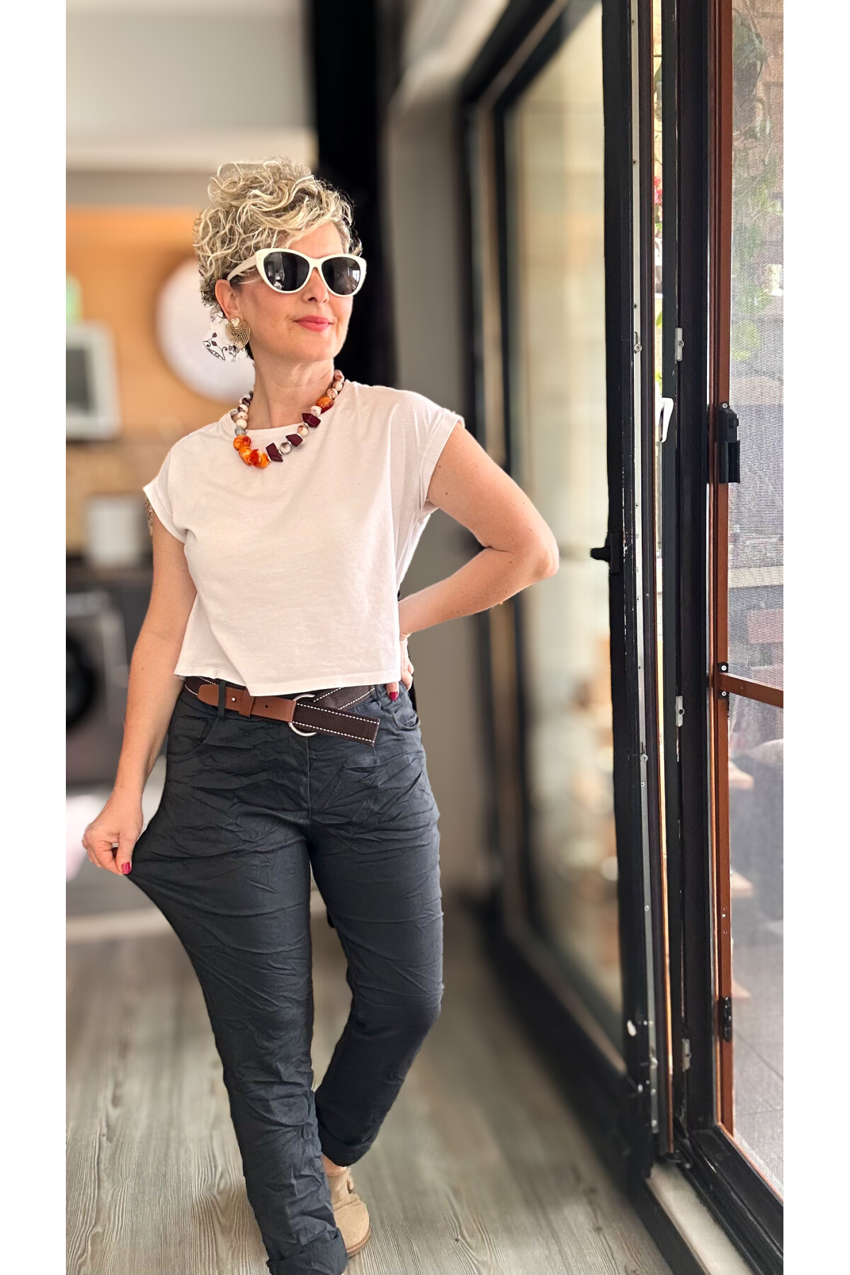 Bisso İtalyan Detay Kemerli Sihirli Pantolon Antrasit-Fifty Butik